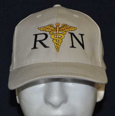 RN Ball Cap Navy Blue Fabric with Gold Imprint Registered Nurse